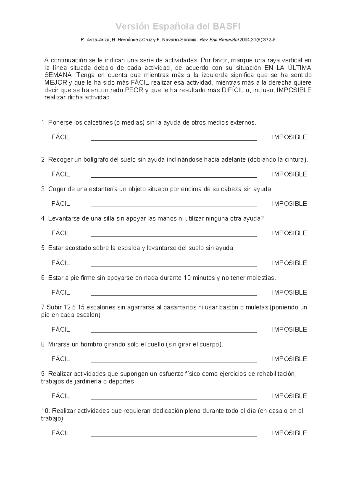 Basfi-español - Pauta - Versión Española del BASFI R. Ariza-Ariza, B ...