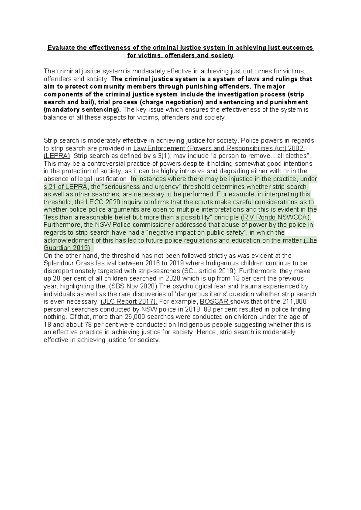 Legal studies HSC - Criminal Justice System - Evaluate the ...