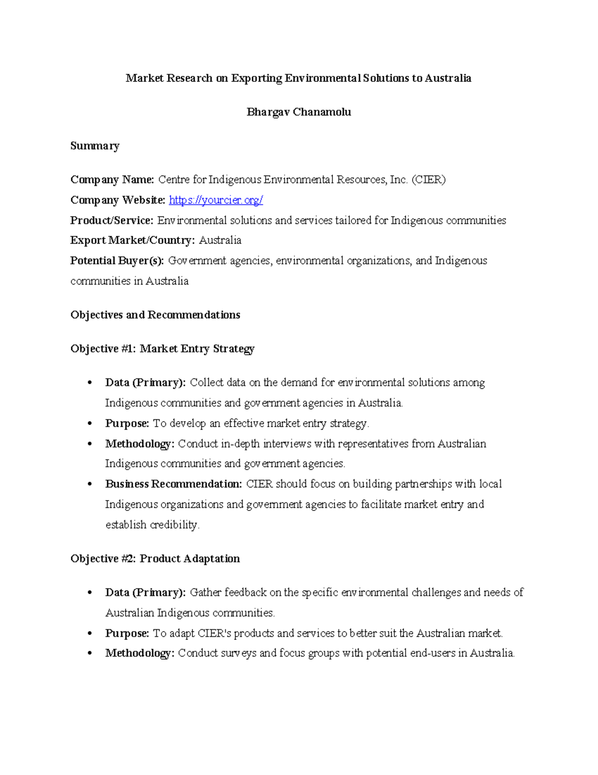 Market Research Summary - Market Research on Exporting Environmental ...