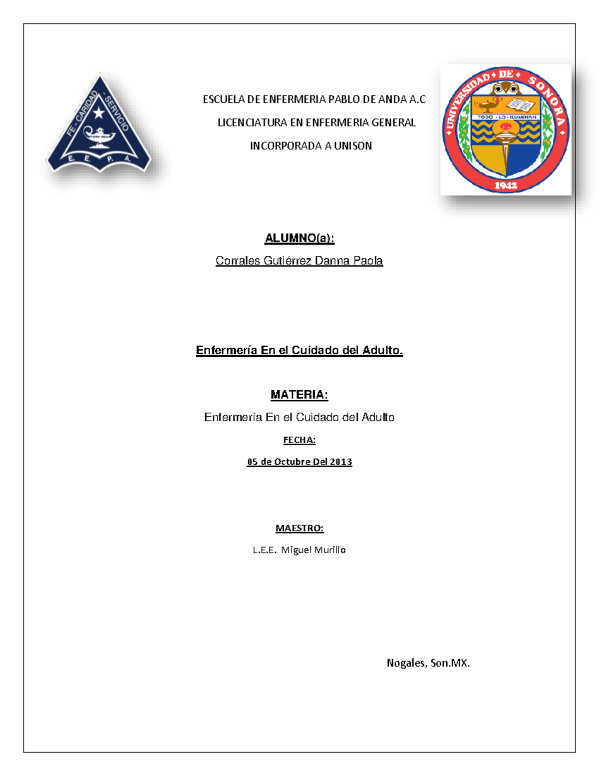 Escuela DE Enfermeria Pablo DE ANDA Miguel Murillo - ESCUELA DE ...