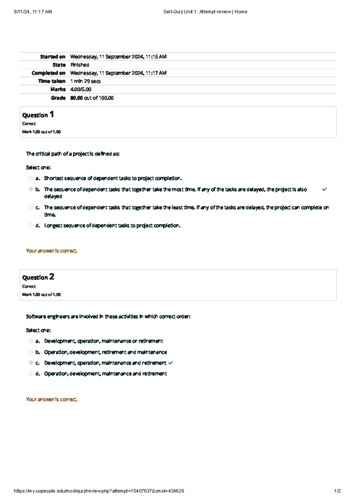 Self-Quiz Unit 1 Attempt review Home - Started on Wednesday, 11 ...