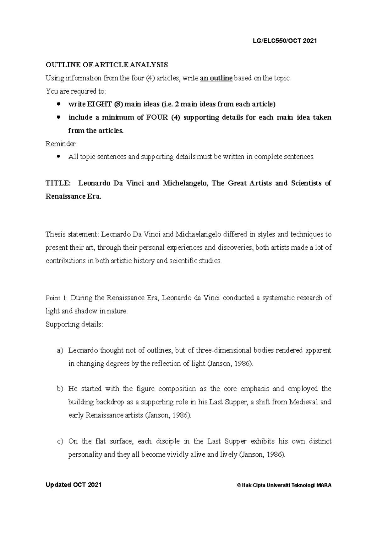 ELC550 Portfolio - ..... - OUTLINE OF ARTICLE ANALYSIS Using ...