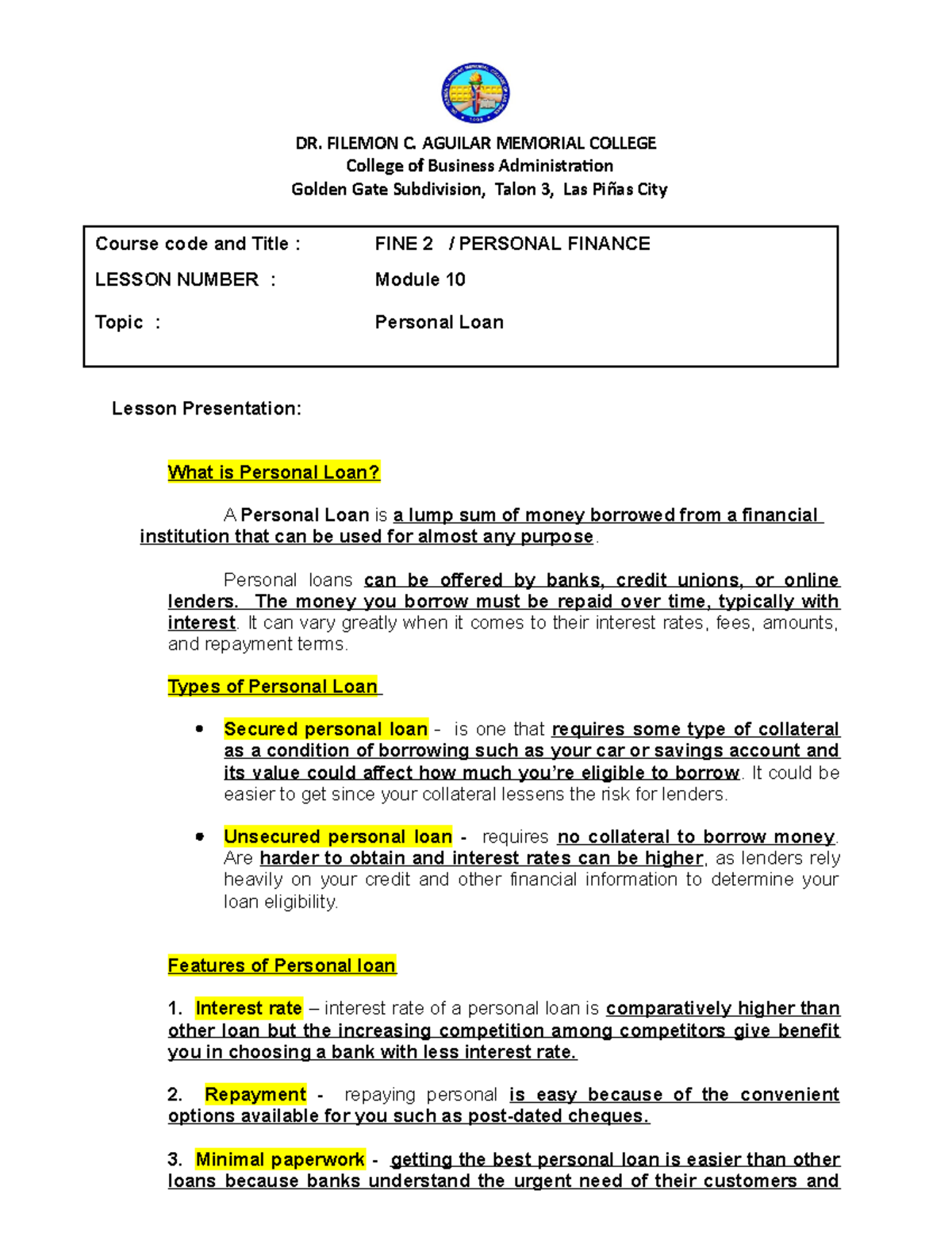 Pfinance I Finals REV - Income Tax - DR. FILEMON C. AGUILAR MEMORIAL ...