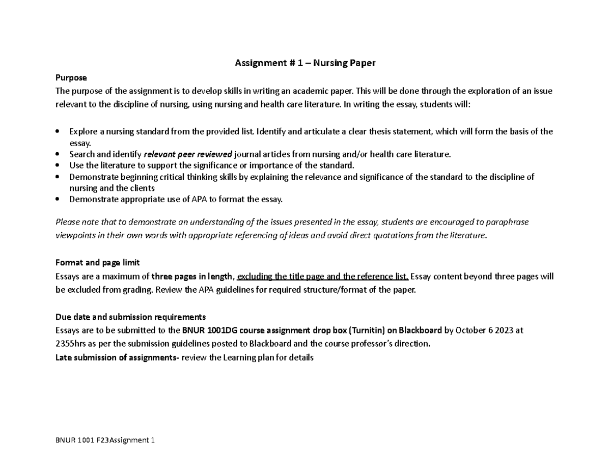 Assignment 1 final 23 - bjbmnbmnbmn - Assignment # 1 – Nursing Paper ...