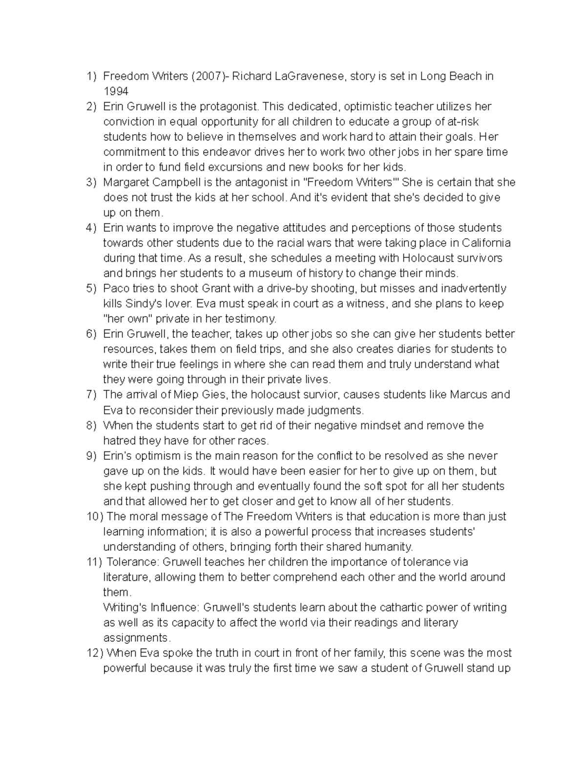 Film Study Worksheet - Freedom Writers (2007)- Richard LaGravenese ...