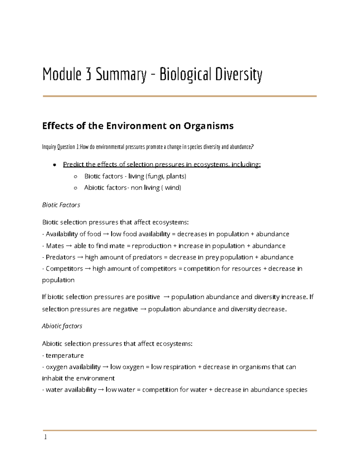 Biology - Preliminary 2021- Module 3 - Biological Diversity - 7 pages - Module 3 Summary - - Studocu