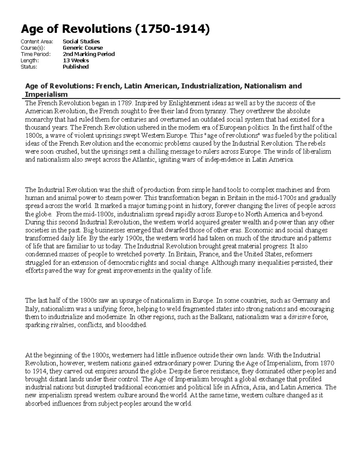 Unit Age of Revolutions (1750-1914) 20220404172401 - Age of Revolutions ...