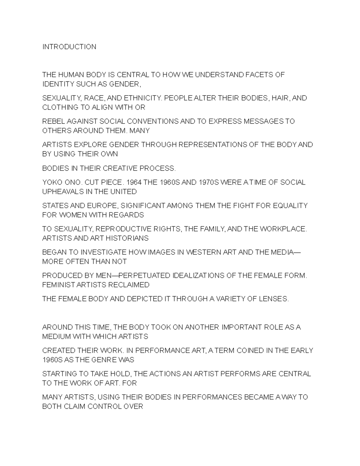 ART AND THE BODY - THE HUMAN BODY IS CENTRAL TO HOW WE UNDERSTAND ...