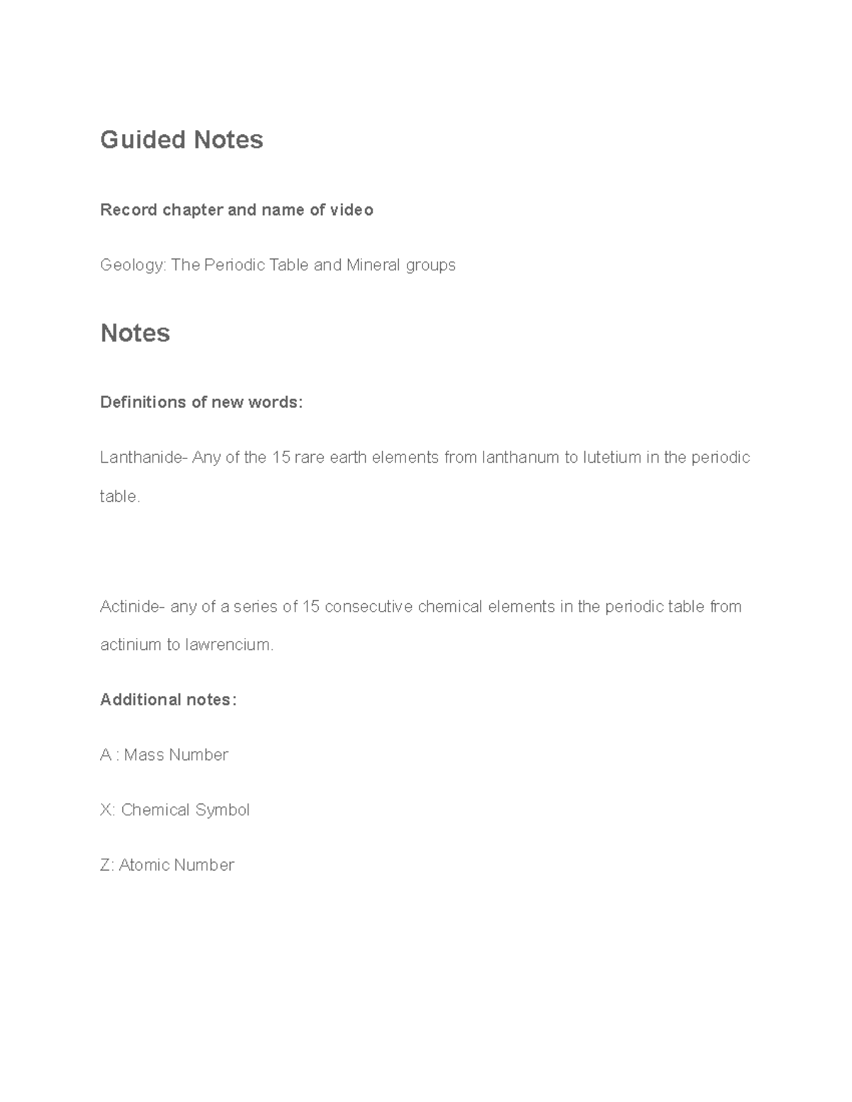 Geo 1 - Dr. Nicole Lapeyrouse - Guided Notes Record chapter and name of ...