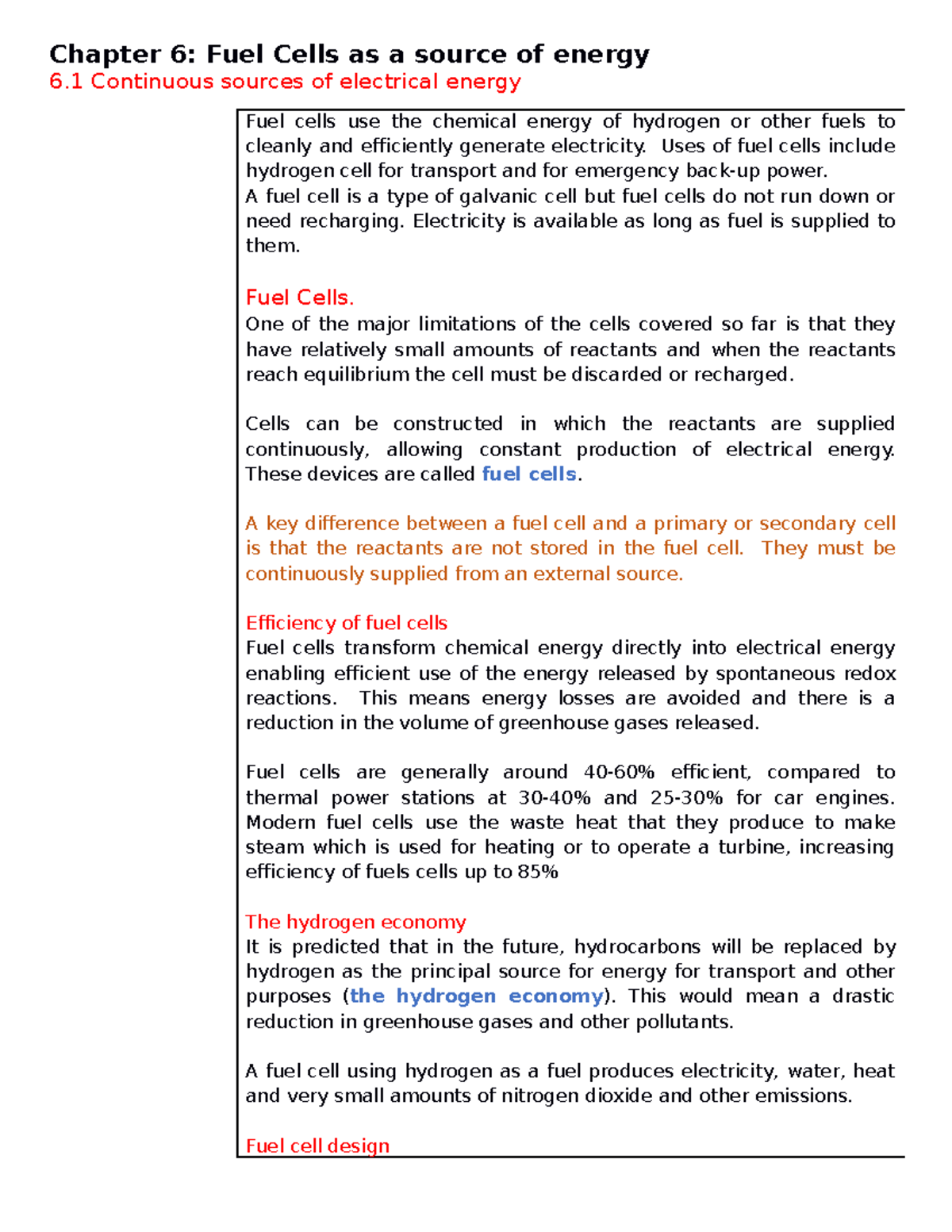 Chpt 6 Fuel cells TN - Chapter 6: Fuel Cells as a source of energy 6 ...