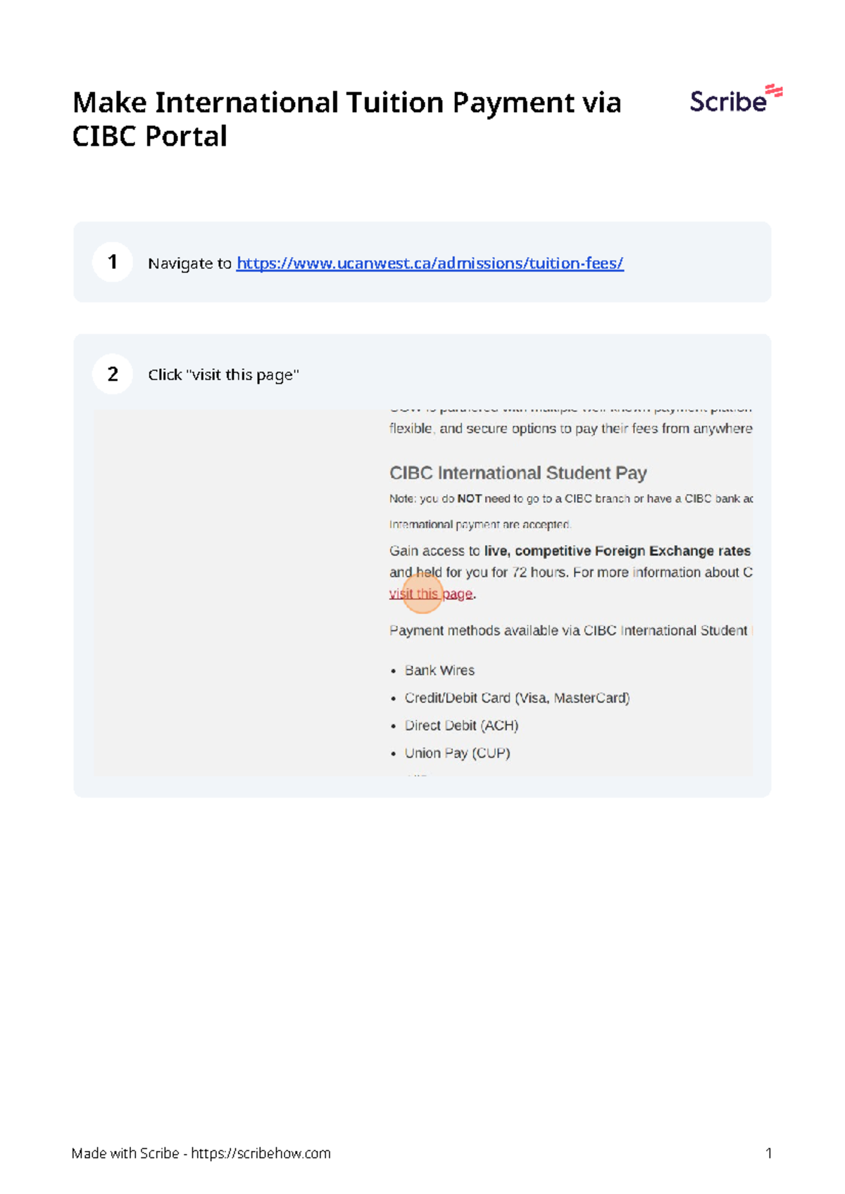 Cibcguide - ghgh - Make International Tuition Payment via CIBC Portal 1 Navigate to - Studocu