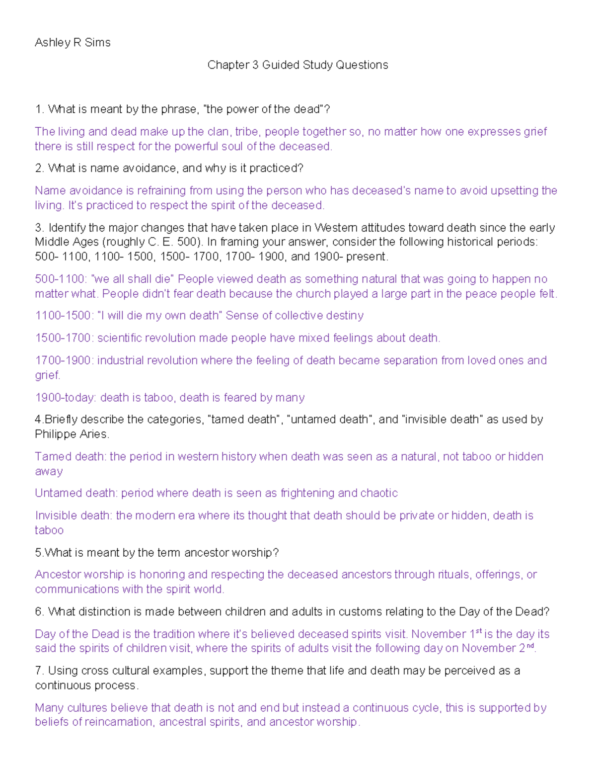 Chapter 3 - death dying bereavement psyc 3075 - Ashley R Sims Chapter 3 ...