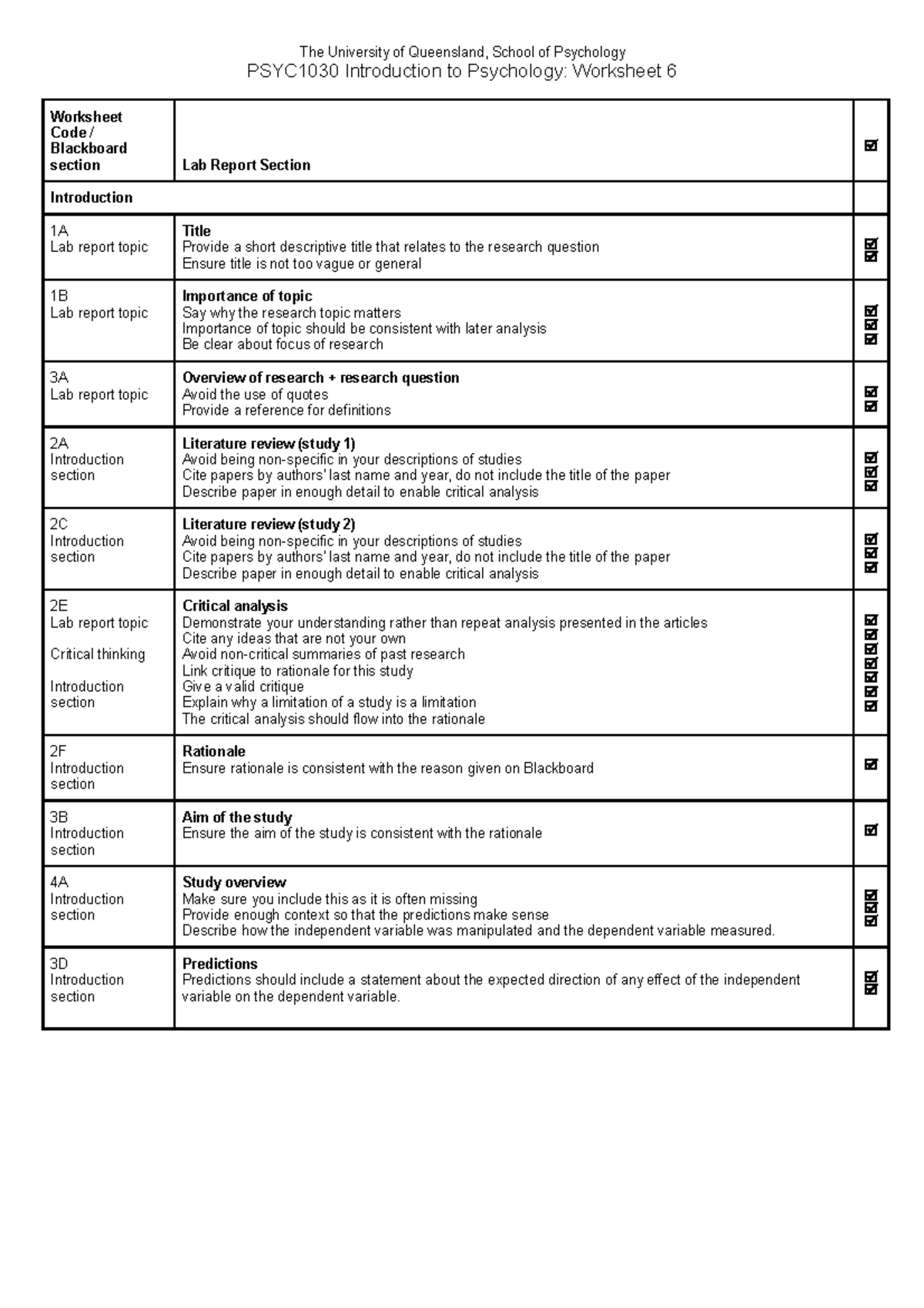 Worksheet 6 Checklist Sem 3 2021 - The University of Queensland, School ...