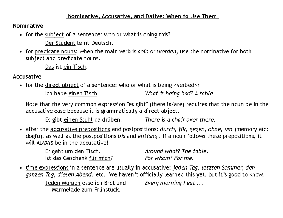 Dative-Dative Case Explanation - Nominative, Accusative, and Dative ...