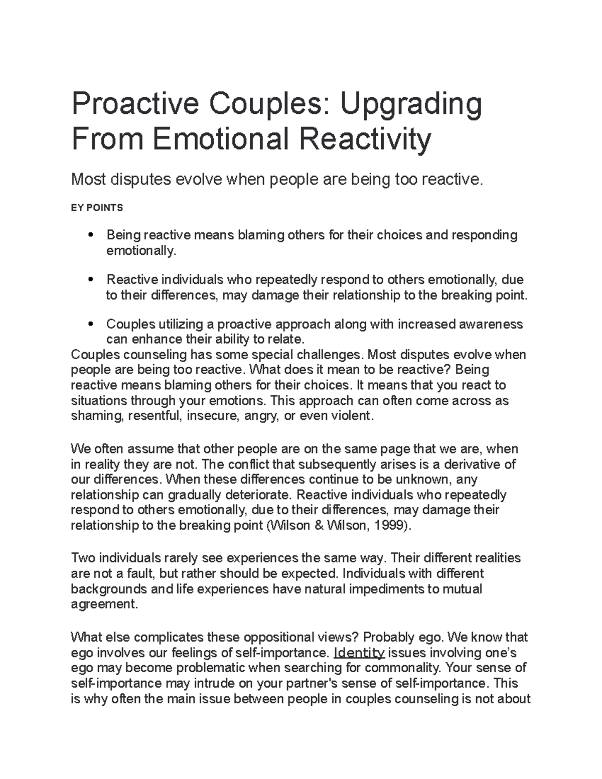Proactive Couples - KEY POINTS The Snowdrift game is a public goods ...