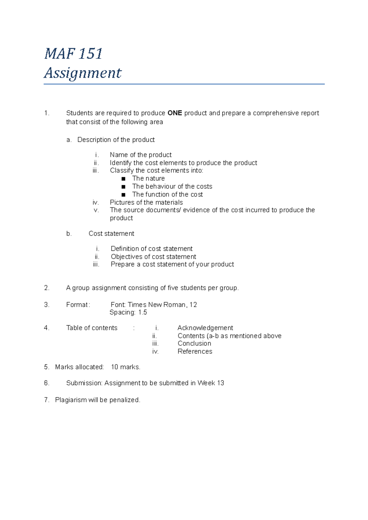 MAF151 Assignment part 2 - MAF 151 Assignment Students are required to ...