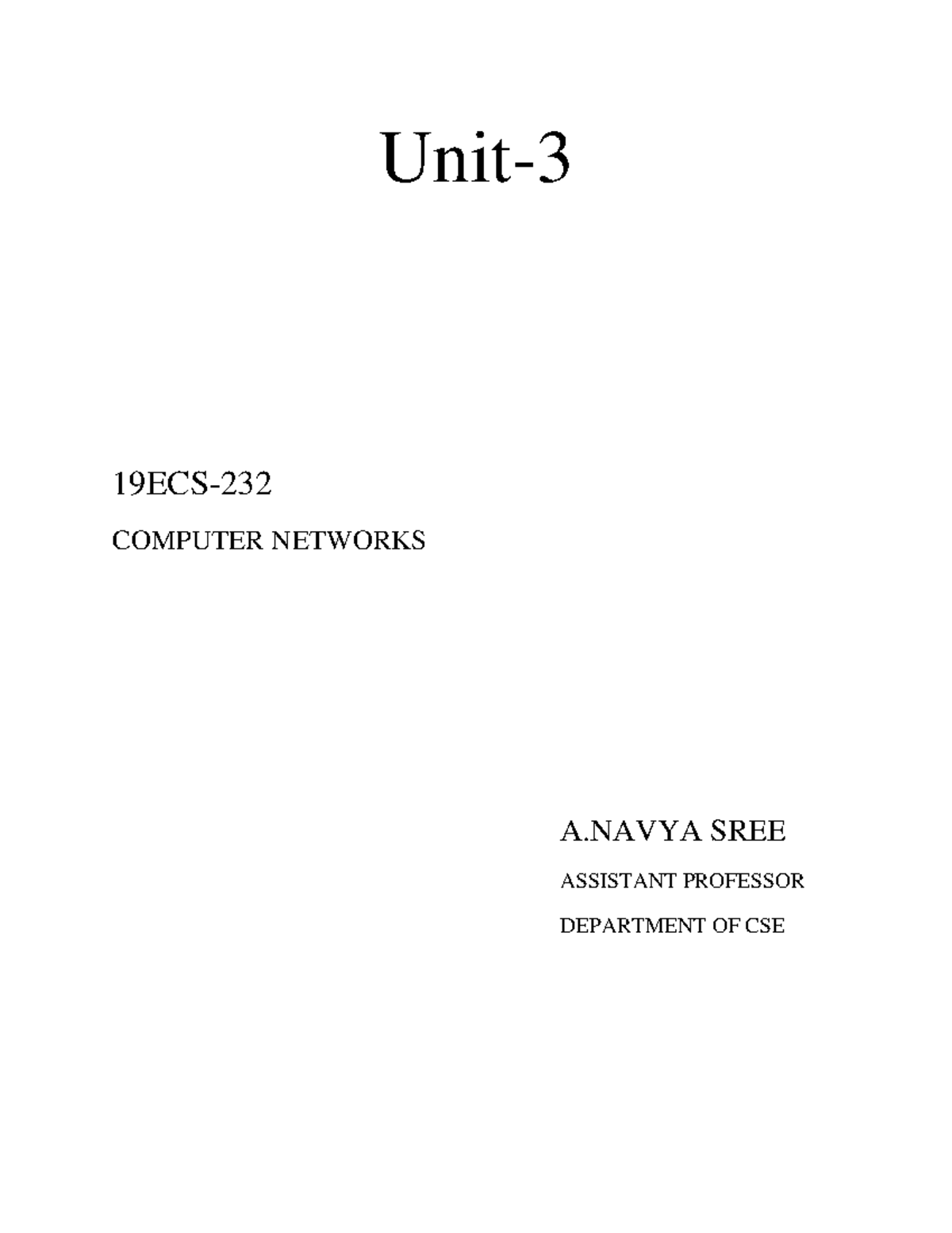 Cn Unit 3 Topics Include Application Layer Protocols Internet Protocols Network Interfaces