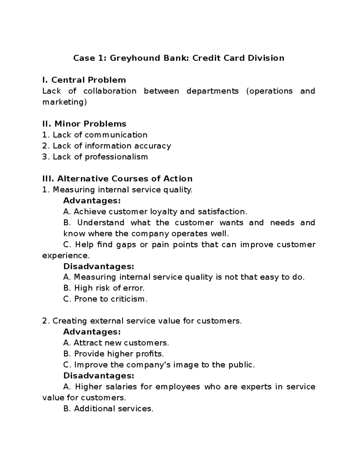 1st Case Analysis-OM - Case 1: Greyhound Bank: Credit Card Division I ...