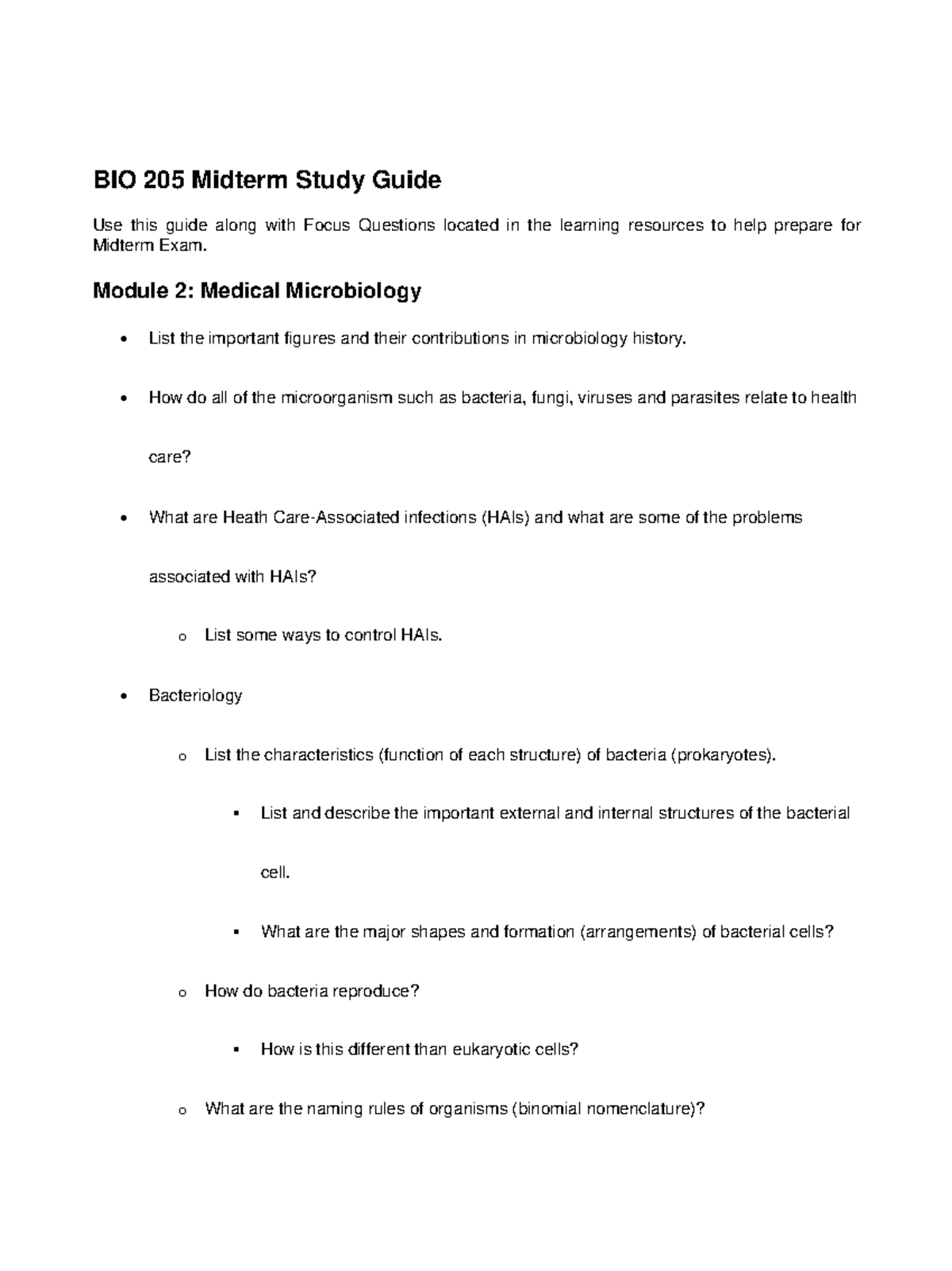 BIO 205 Module 2 Midterm Study Guide - BIO 205 Midterm Study Guide Use ...