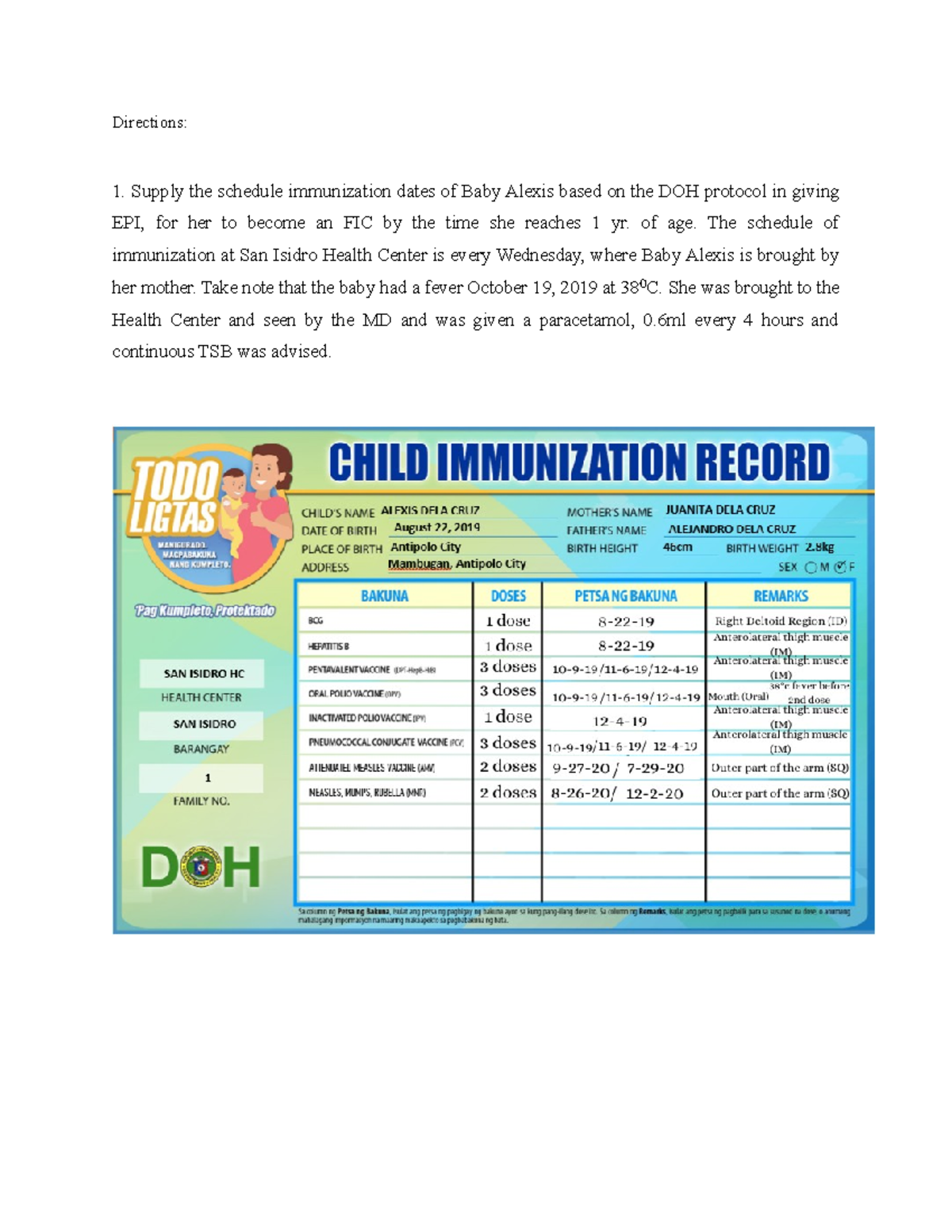 CHN 211 Week 7 Assignment - Expanded Program on Immunization - Directions: 1. Supply the ...