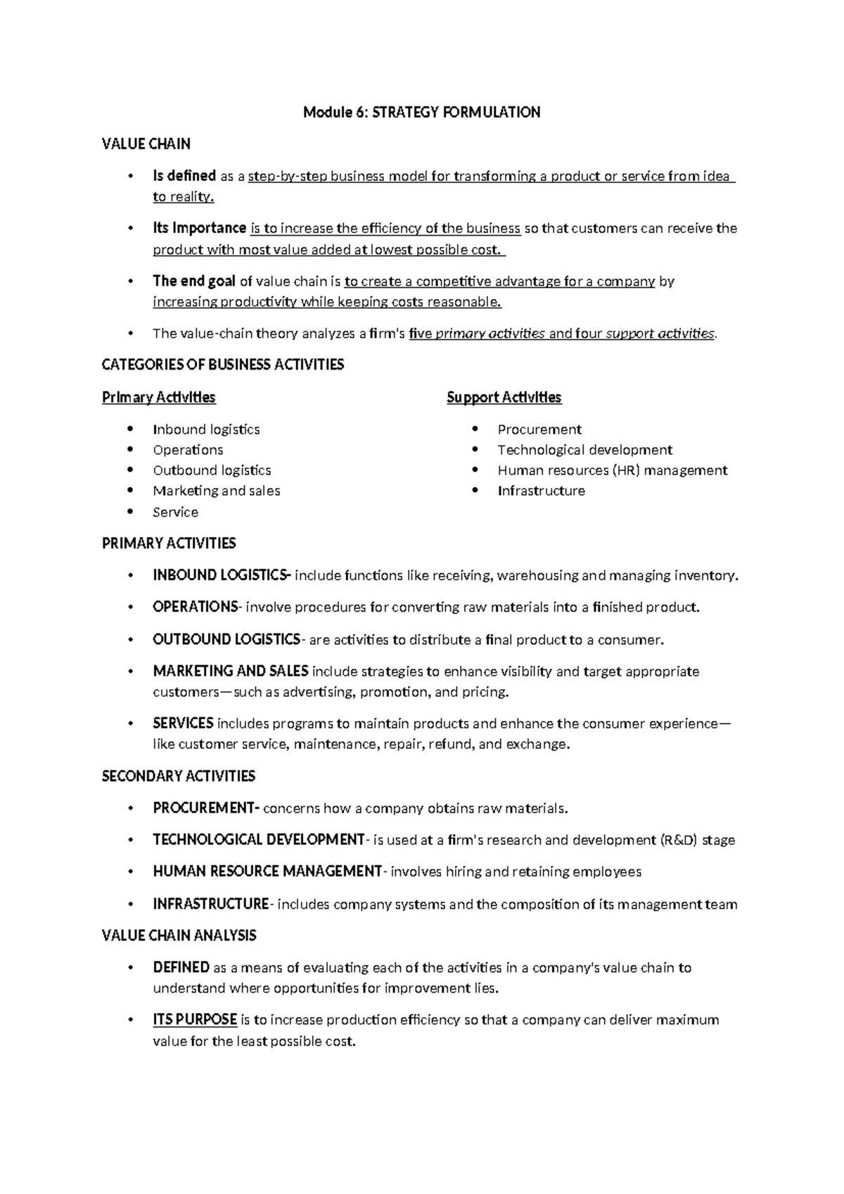 Module 6 Strategy Formulation - Module 6: STRATEGY FORMULATION VALUE ...