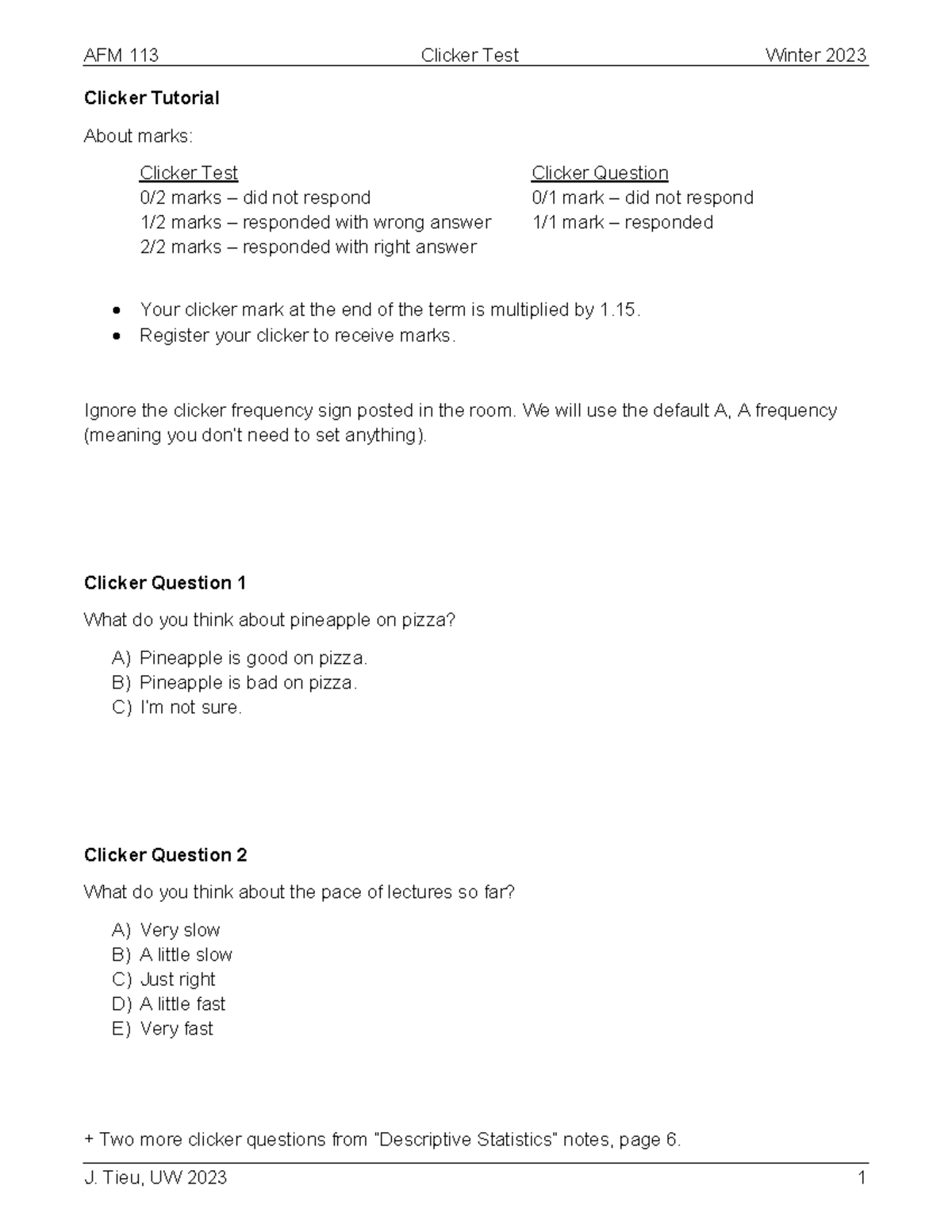 AFM 113 Clicker - Day 3 - fewfew - Clicker Tutorial About marks ...