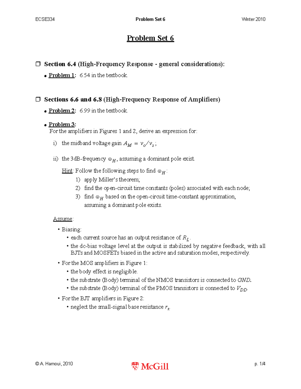 Practice exam 2010, Questions - Problem Set 6 - Problem Set 6 Section 6 ...