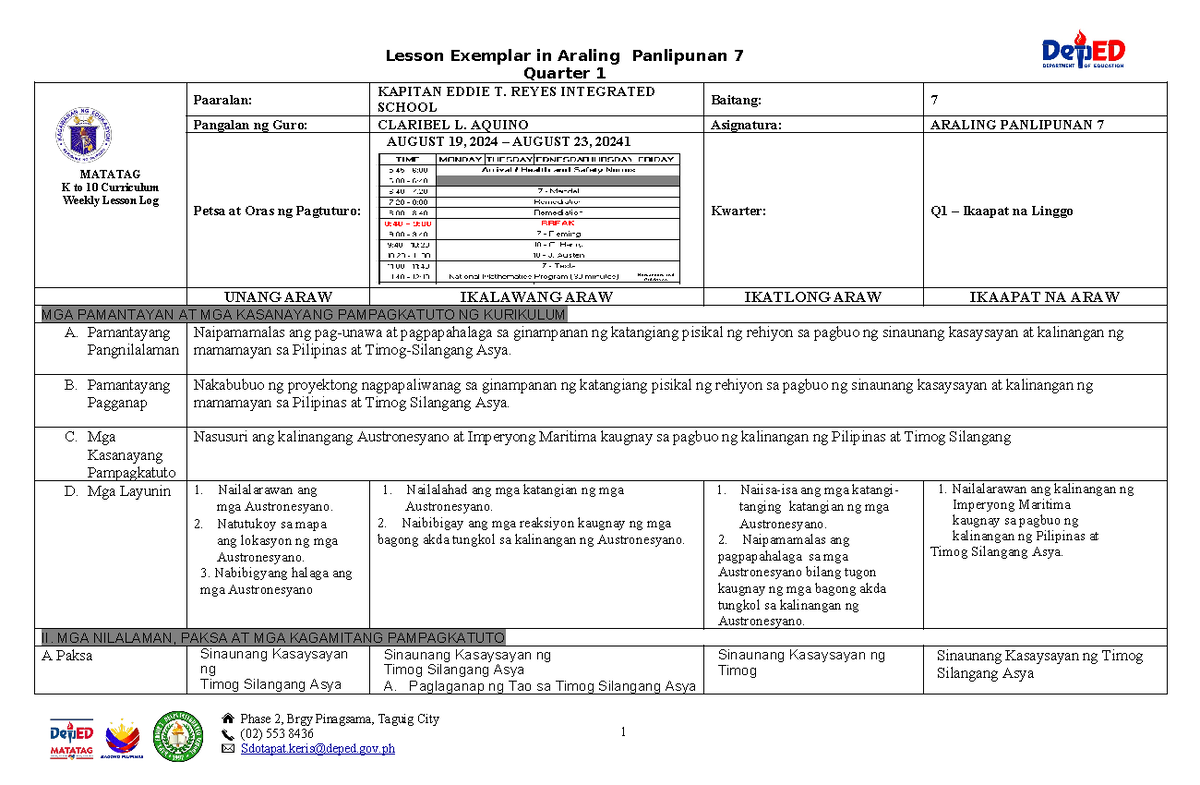 AP 7 WEEK 4 AUG 19 AUG 23 2024 - Phase 2, Brgy Pinagsama, Taguig City ...