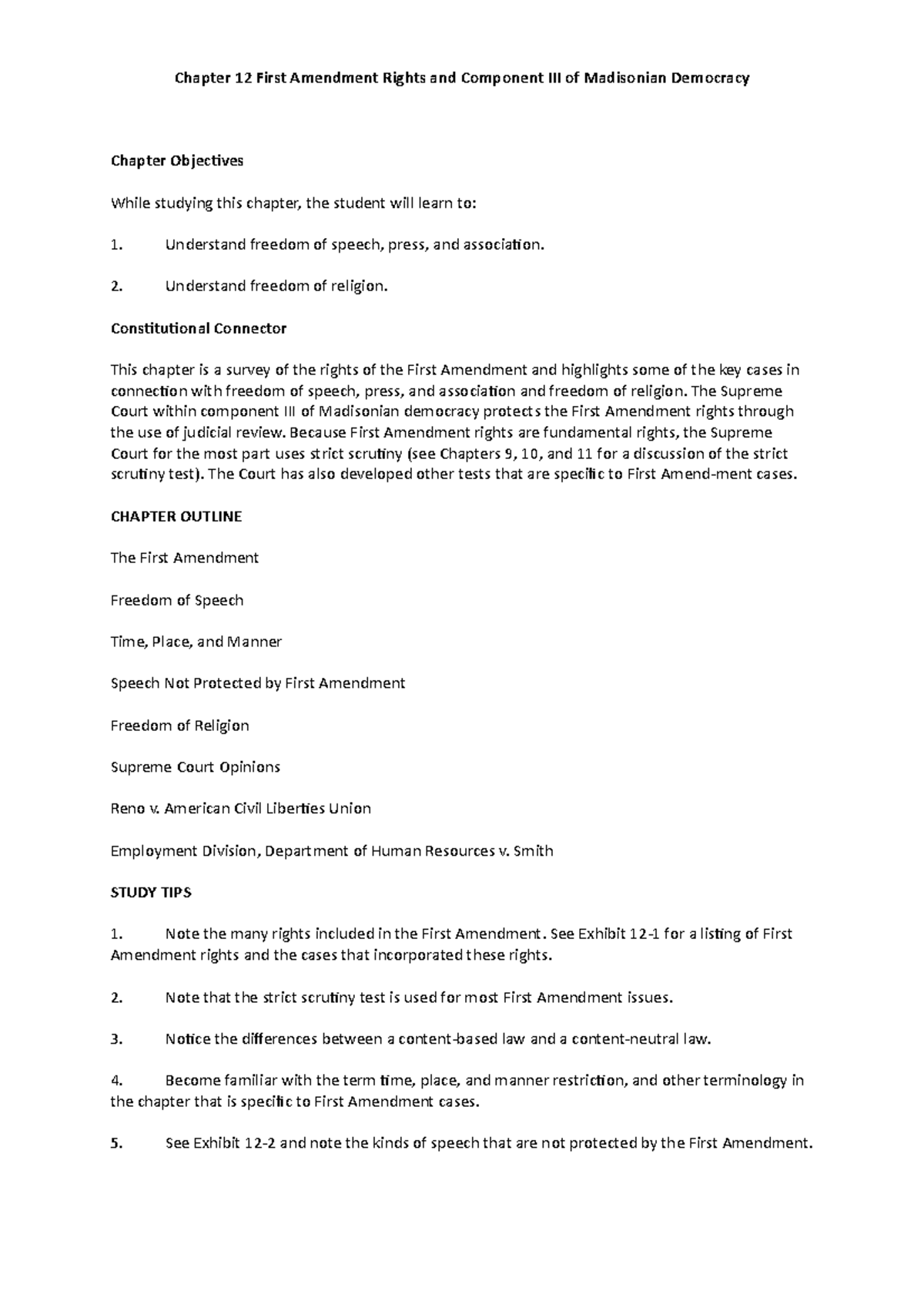 Ch12 First Amendment Rights and Component III of Madisonian Democracy ...