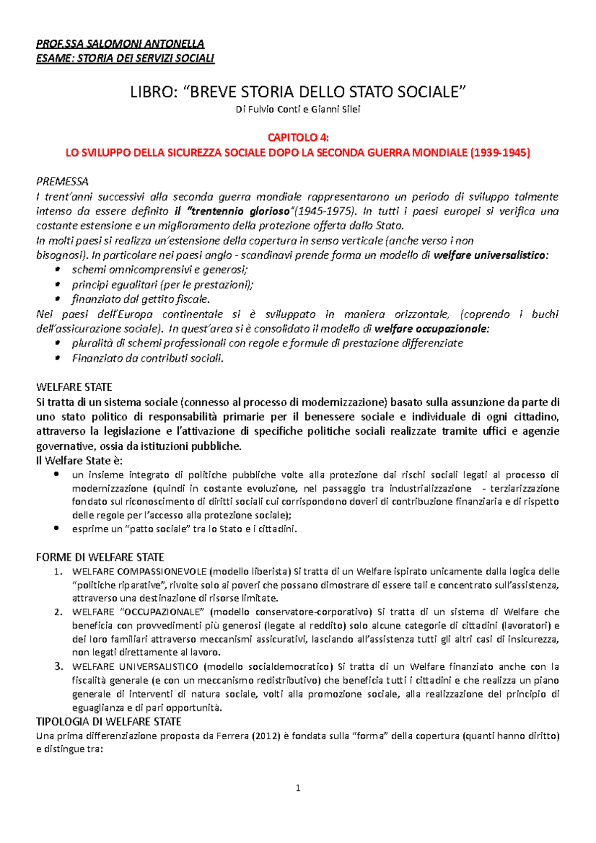 Breve storia dello Stato Sociale - PROF SALOMONI ANTONELLA ESAME ...