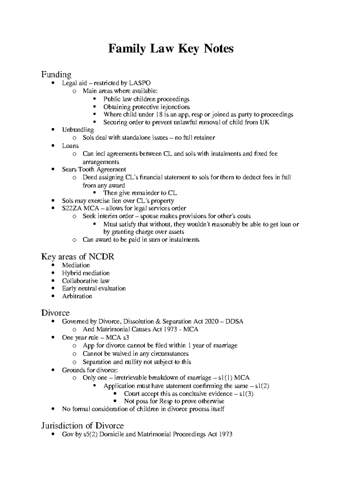 𝐅𝐚𝐦𝐢𝐥𝐲 𝐋𝐚𝐰 𝐊𝐞𝐲 𝐍𝐨𝐭𝐞𝐬 - Key notes for Family Law - Studocu