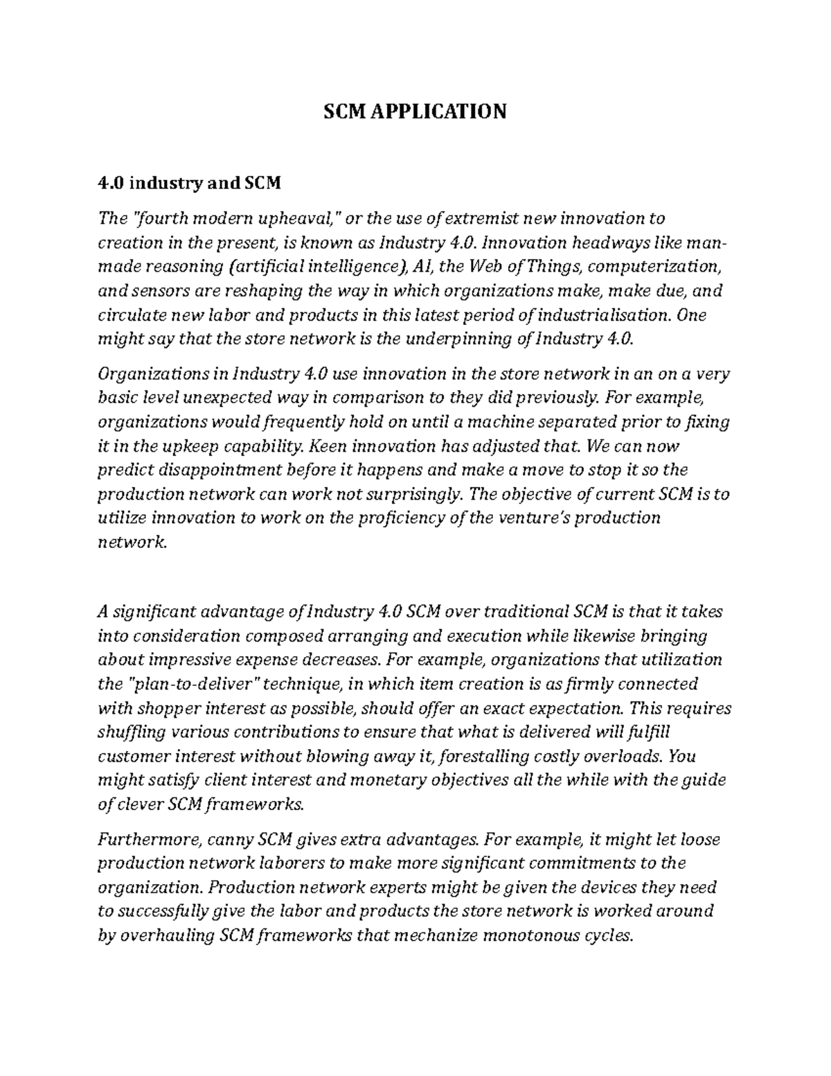 SCM Application - SCM APPLICATION 4 industry and SCM The "fourth modern ...
