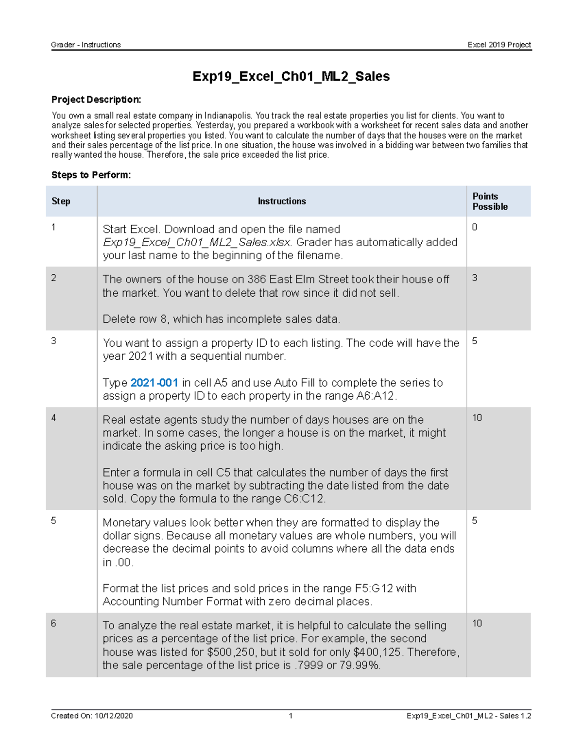 Exp19 Excel Ch01 ML2 Sales Instructions - Exp19_Excel_Ch01_ML2_Sales Project Description: You ...