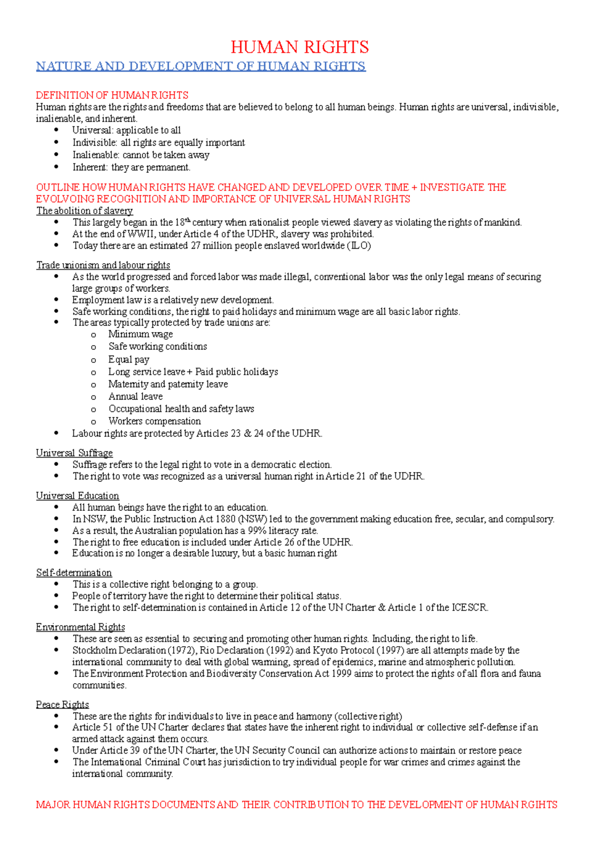 Human Rights - notes - HUMAN RIGHTS NATURE AND DEVELOPMENT OF HUMAN ...