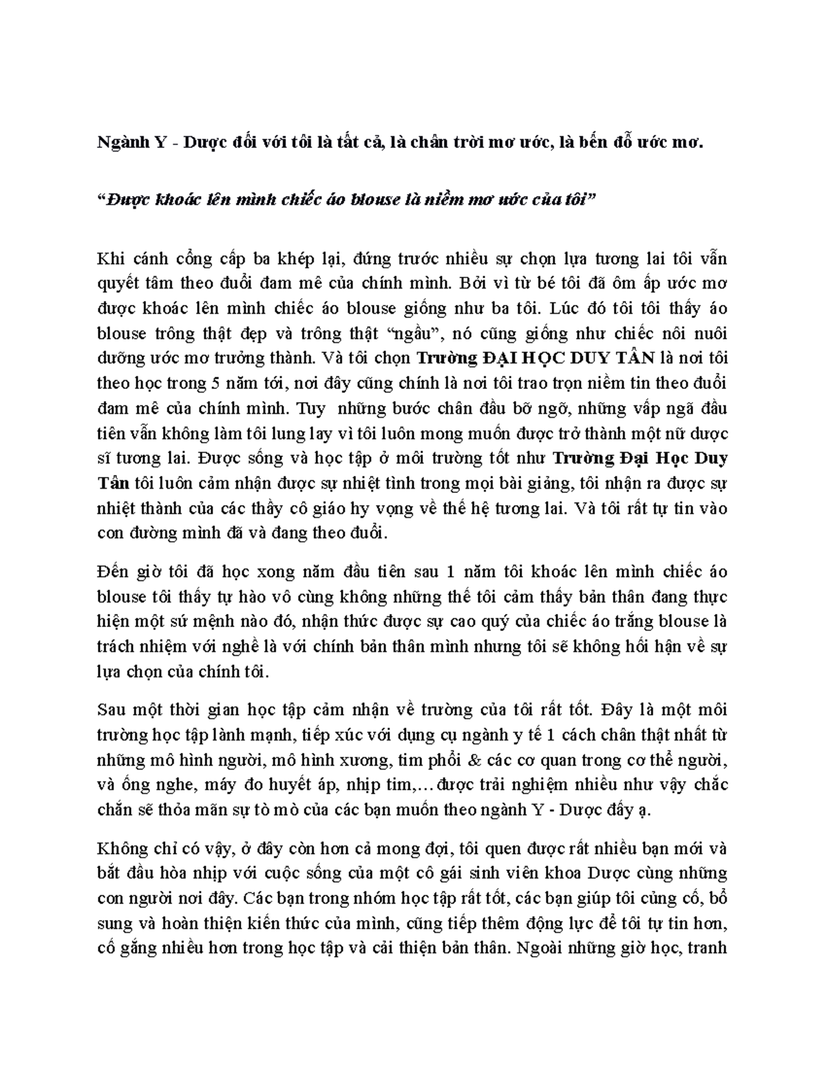 Ngành Y - hjjjj - Ngành Y - Dược đối với tôi là tất cả, là chân trời mơ ...