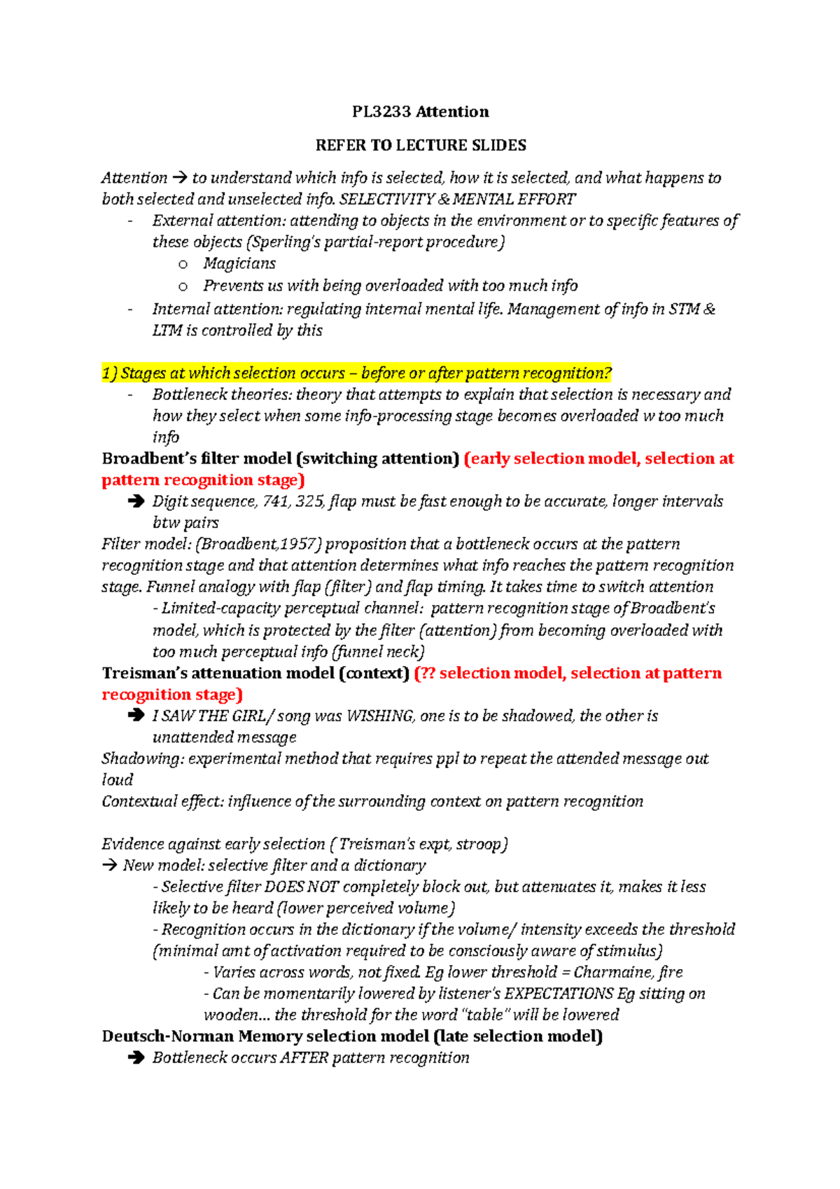 Chapter 3 - Attention notes - PL3233 Attention REFER TO LECTURE SLIDES ...