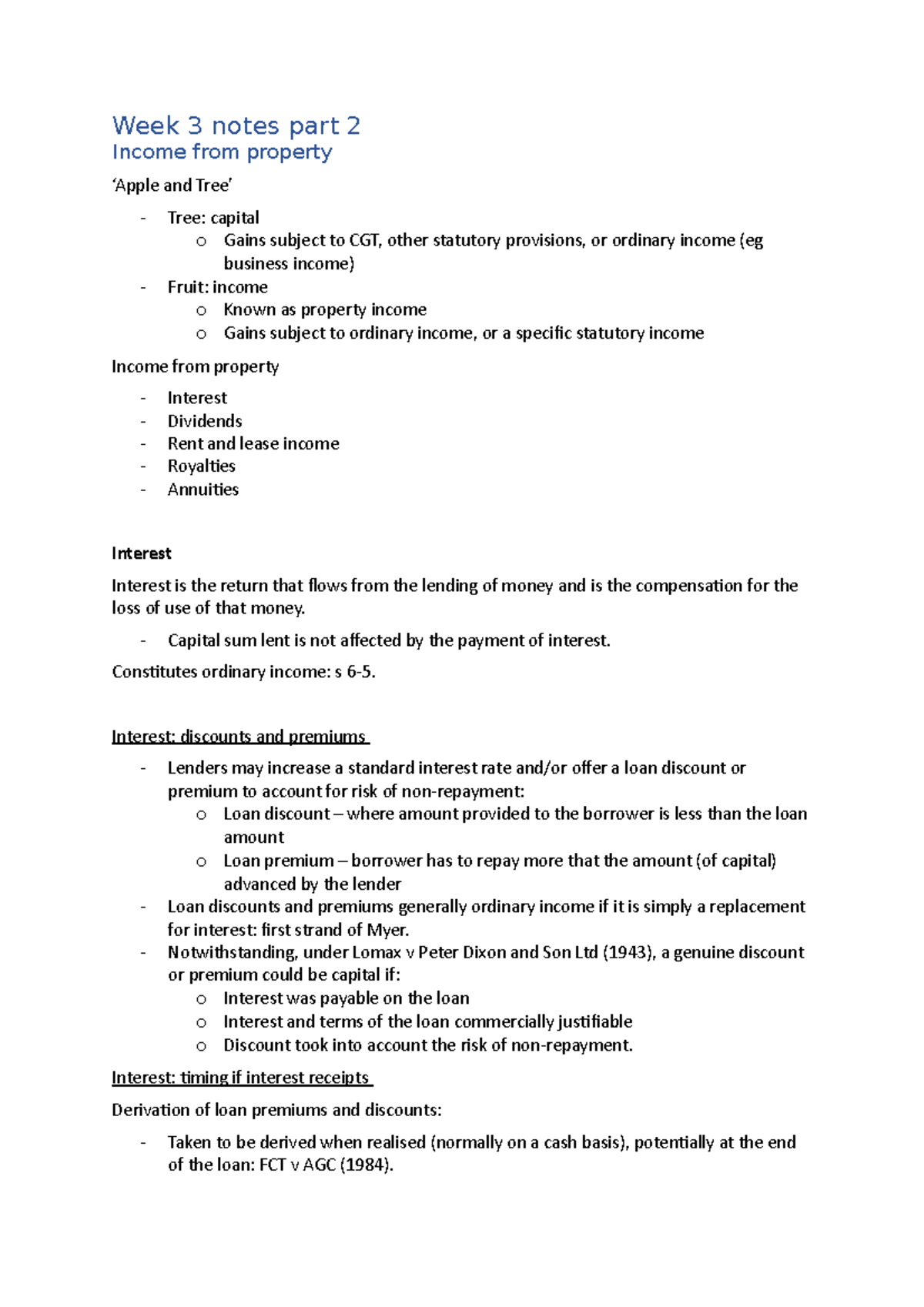 Week 3 notes part 2 - Week 3 notes part 2 Income from property ‘Apple ...