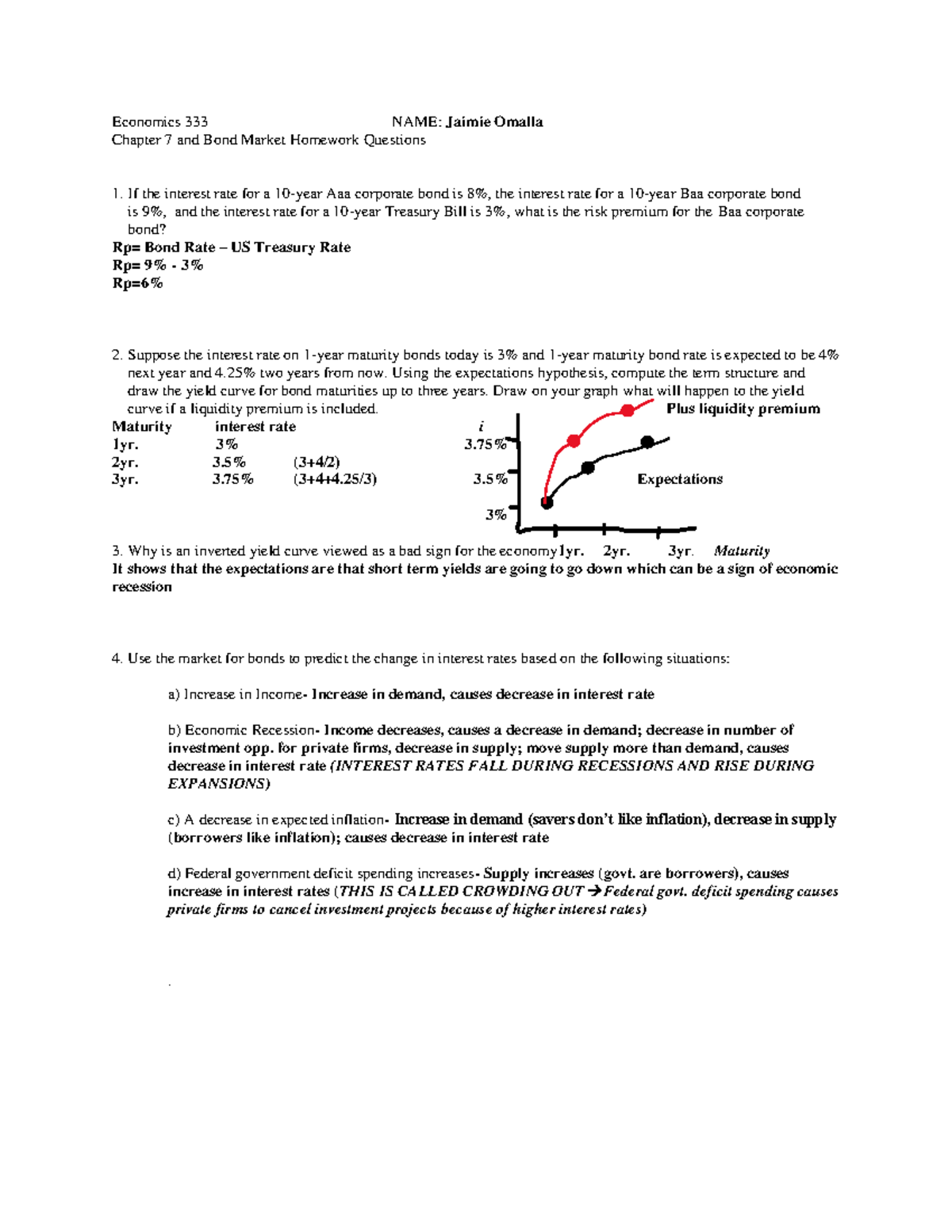 Chapter 7 and bond market homework questions - Economics 333 NAME ...