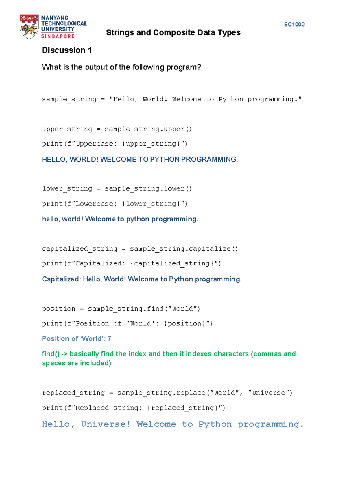 Week 6 tutorial - tut 6 - Strings and Composite Data Types Discussion 1 ...