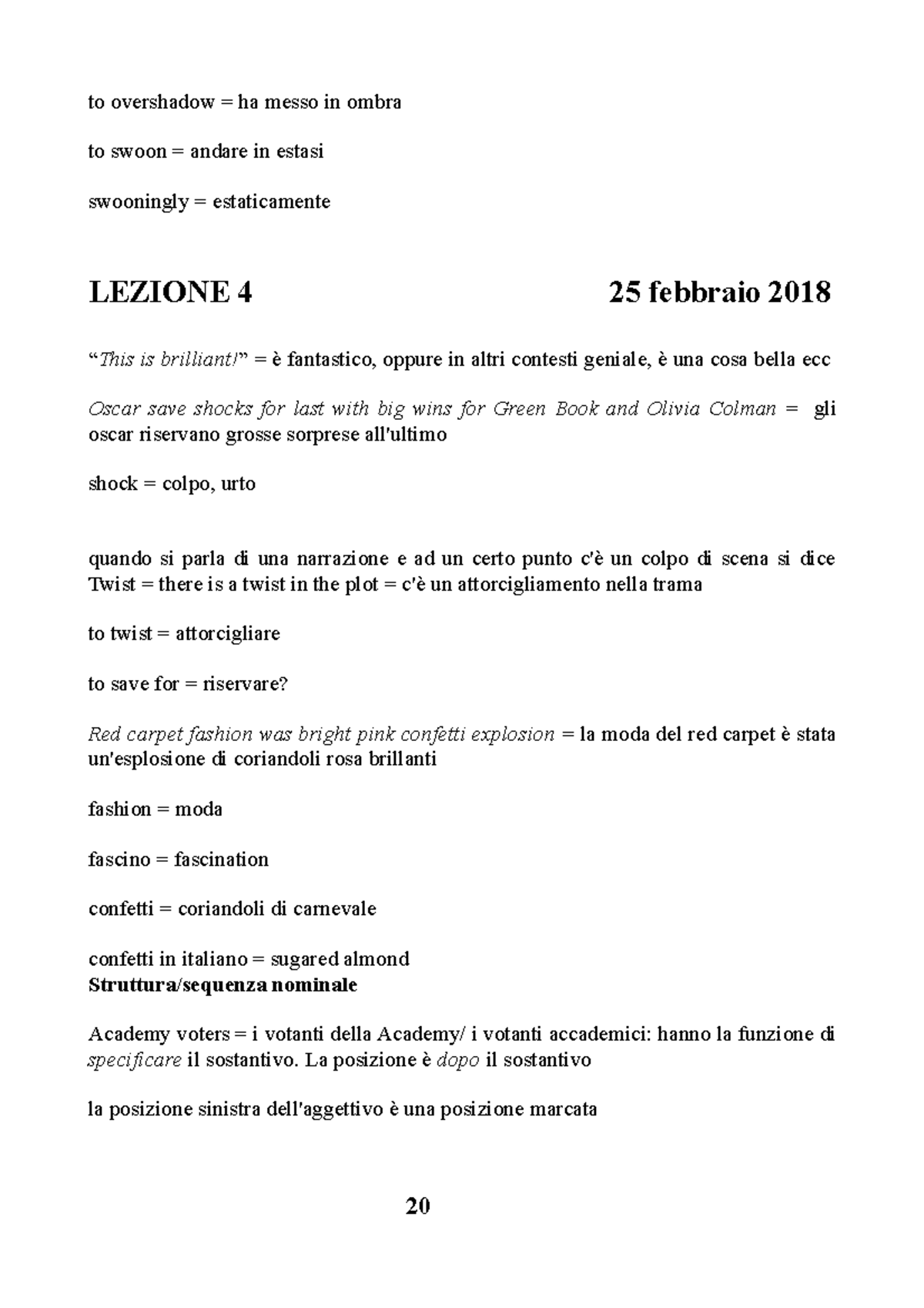 Inglese appunti giornalieri 4 lezione. pdf - to overshadow = ha messo in ombra to swoon = andare ...