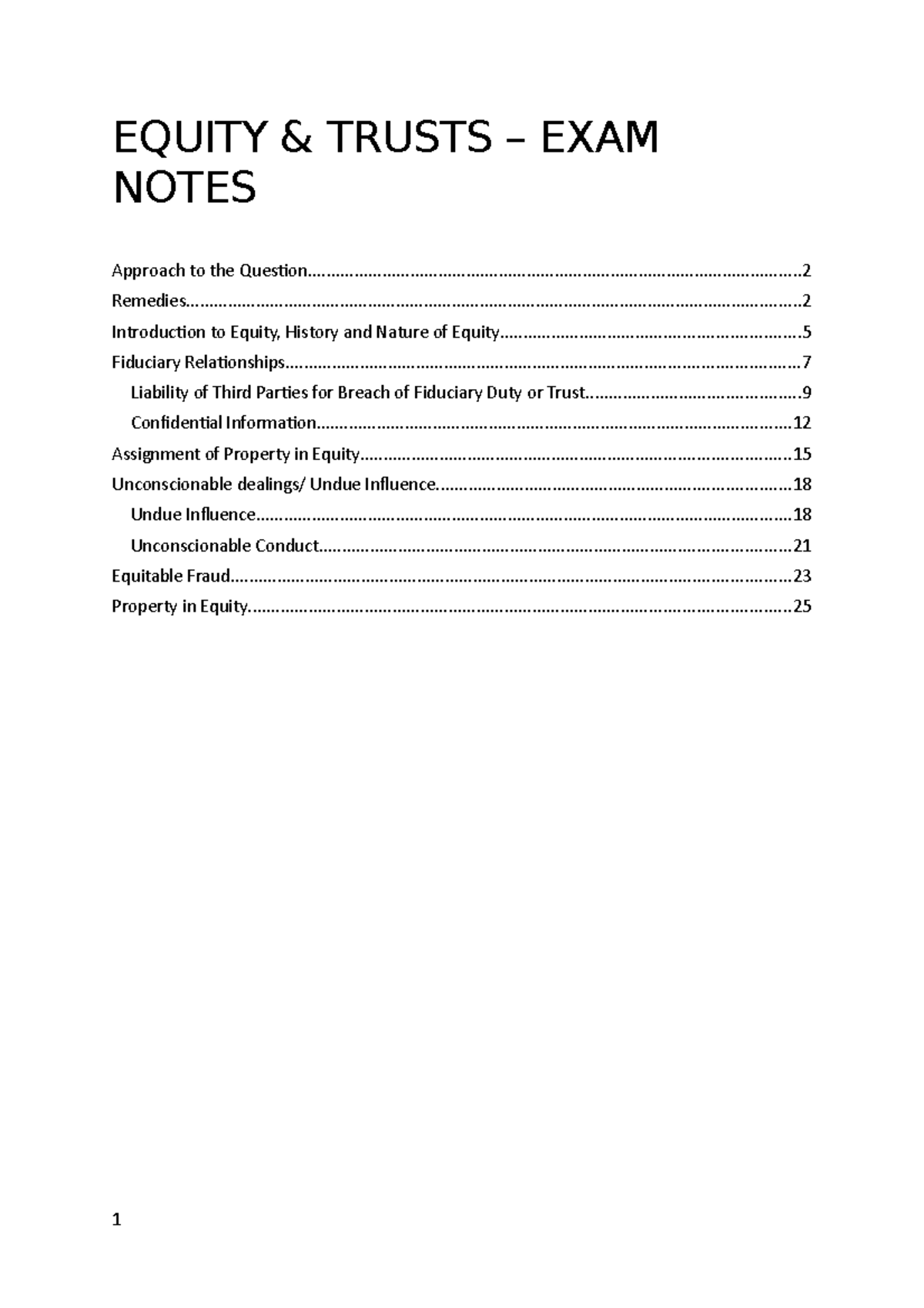 Equity - Exam Notes - EQUITY & TRUSTS – EXAM Approach to the - Studocu