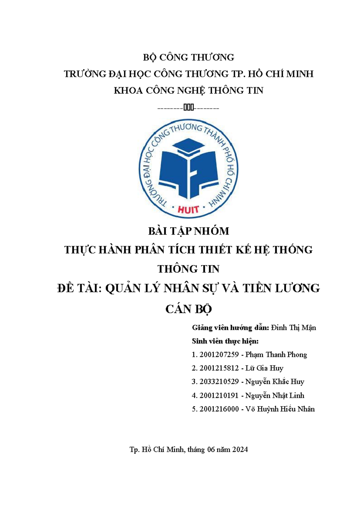 Quan ly nhan su va tien luong can bo - BỘ CÔNG THƯƠNG TRƯỜNG ĐẠI HỌC CÔNG THƯƠNG TP. HỒ CHÍ MINH ...