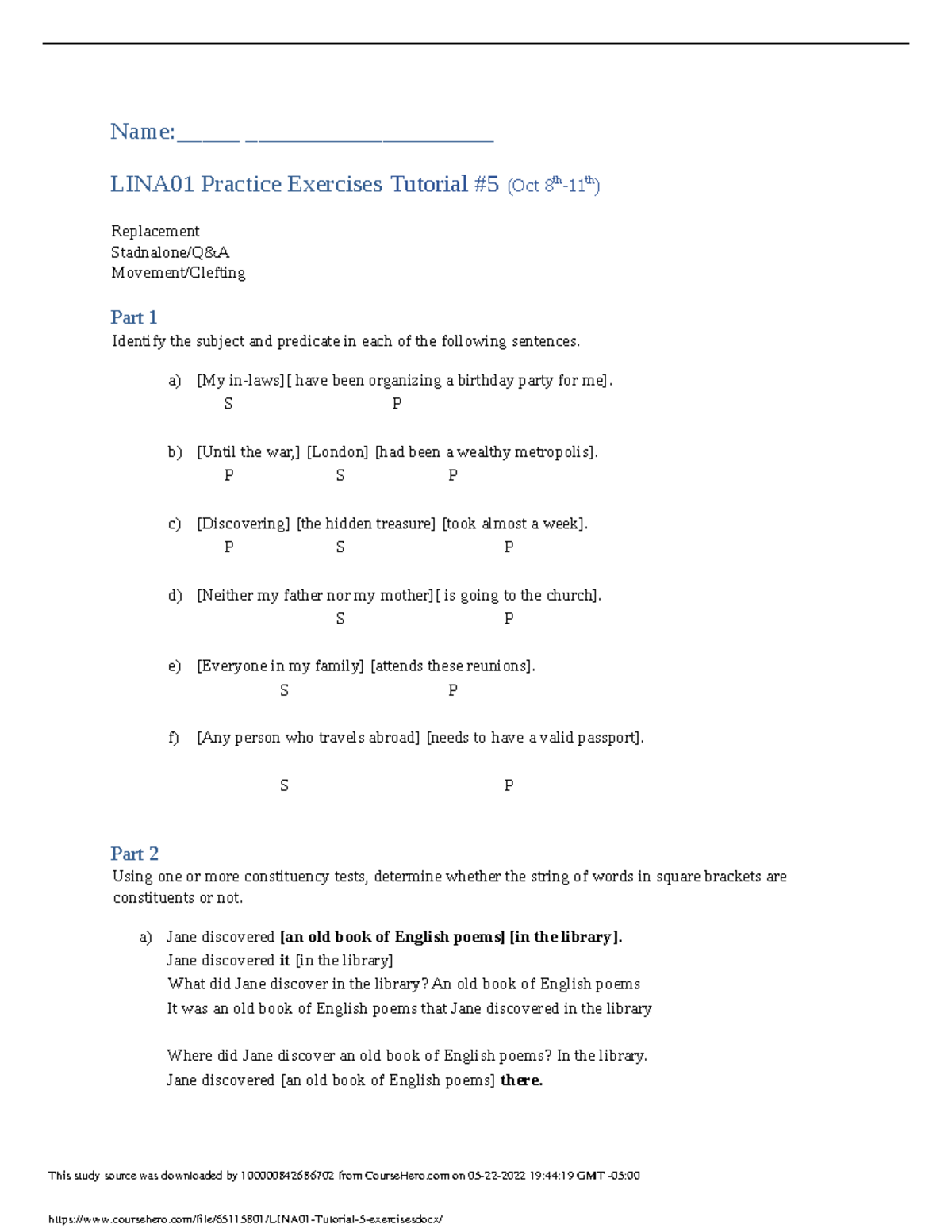 LINA01 Tutorial 5 exercises - Name:_____ ____________________ LINA01 ...