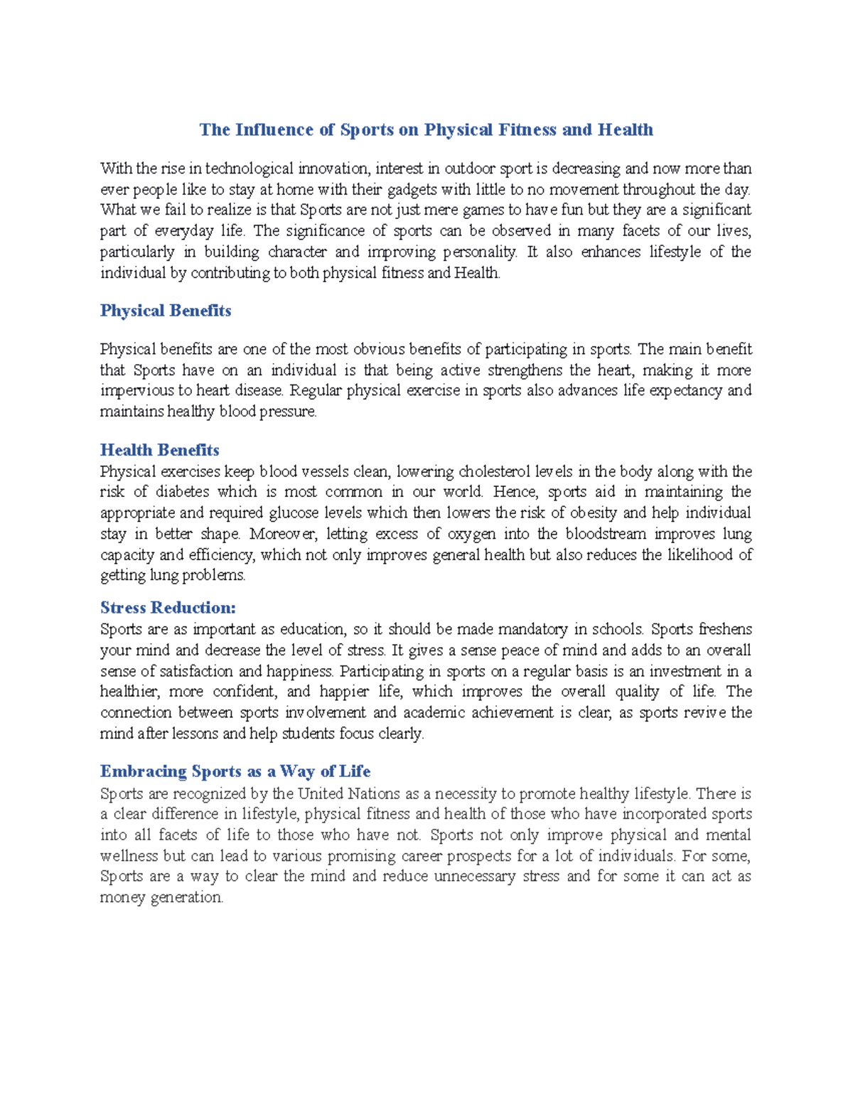 The Influence of Sports on Physical Fitness and Health - What we fail ...