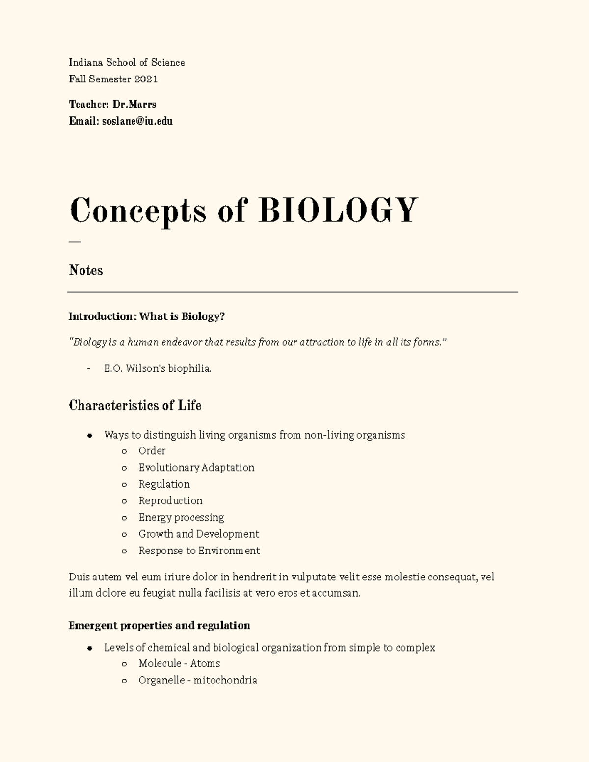 Biology notes - ... - Indiana School of Science Fall Semester 2021 ...