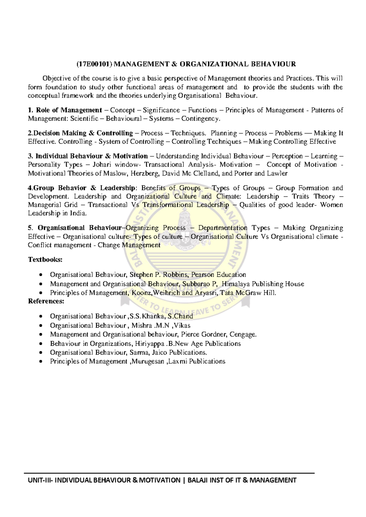 MOB-2.5-5 UNIT-PDF - ABC - (17E00101) MANAGEMENT & ORGANIZATIONAL ...