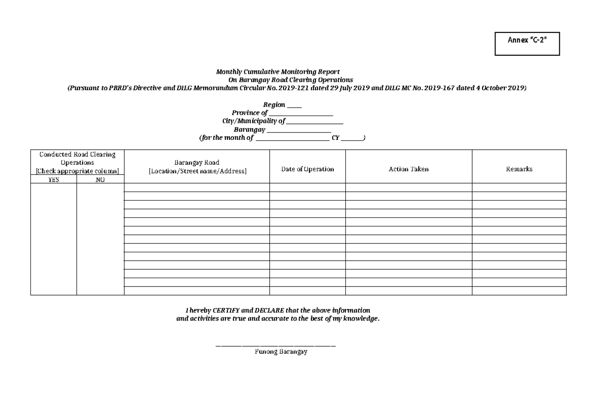 Form 3 - lgu DOC - Monthly Cumulative Monitoring Report On Barangay ...