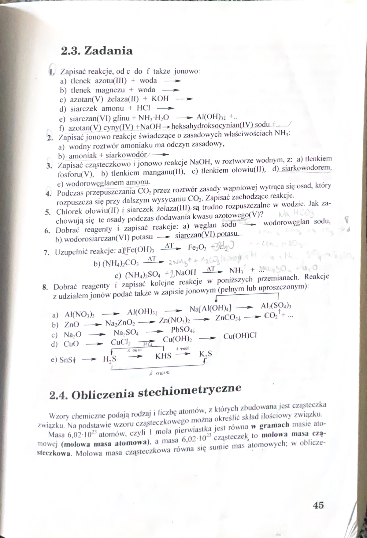 Zadania Chemia OGÓLNA Podrę Cznik - 2. Zadania 1. Zapisac reakcje, od C do f takze jonowo: a ...