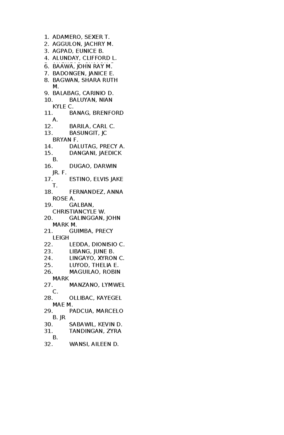 Evidence-LIST - All gooda - 1. ADAMERO, SEXER T. 2. AGGULON, JACHRY M ...