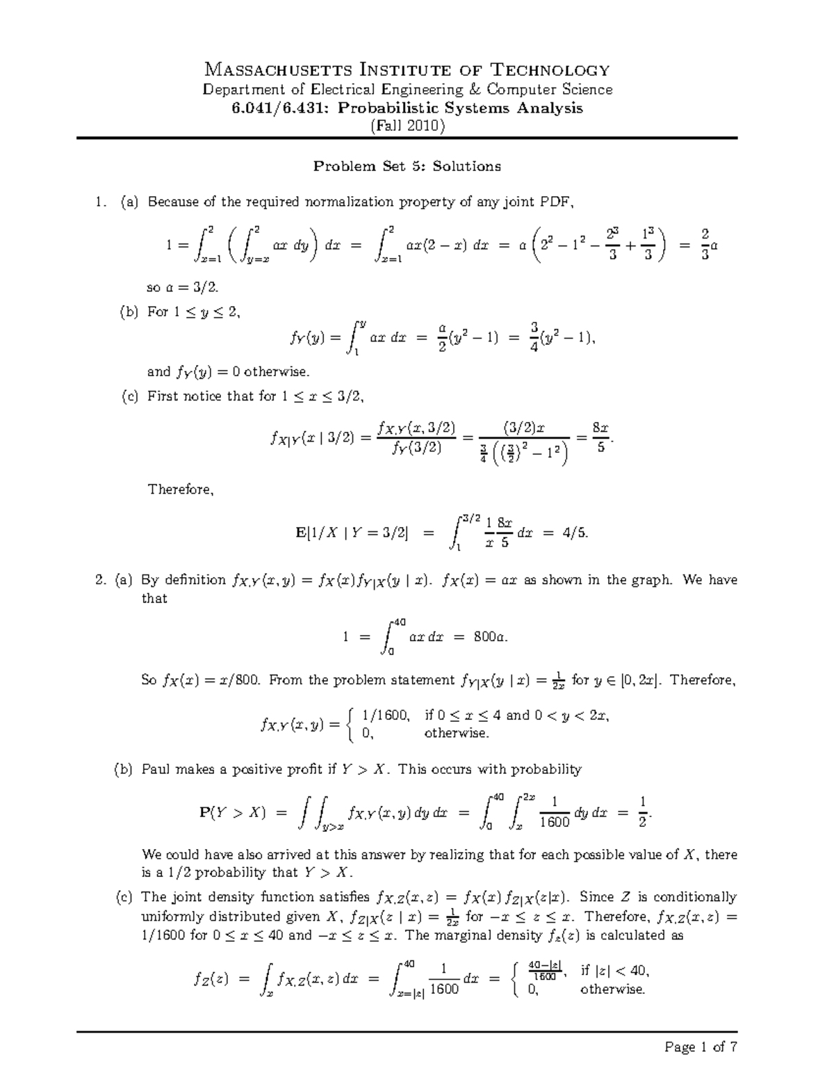 MIT6 041F10 assn05 sol - Solutions - Department of Electrical ...